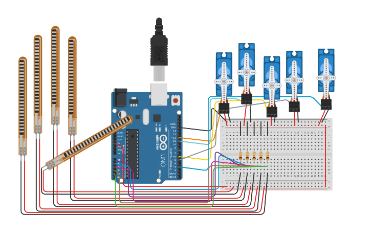 Circuit design Colton's Robotic Hand - Arduino - Tinkercad