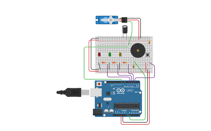 Circuit design Knock Lock. Project 12 in Arduino starter kit. - Tinkercad