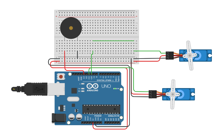 Circuit design ritmo com motores e buzzer (pop rock) - Tinkercad