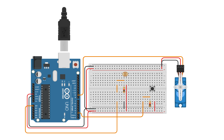 Circuit Design Ldr And Button And Servo Tinkercad