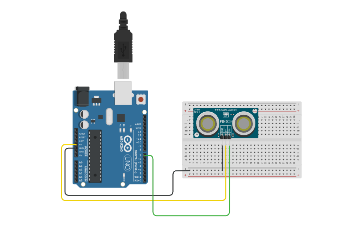 Circuit design Interface Ultrasonic Sensor with Arduino - Tinkercad