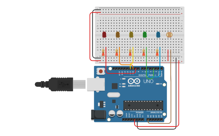 Circuit design Tugas Tik Mikail 6A Photo resistor WITH ARDUINO - Tinkercad