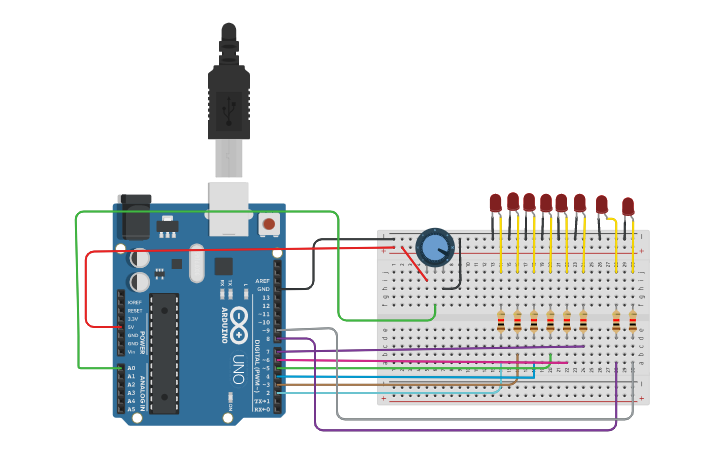 Circuit design LED Chaser With arduino - Tinkercad