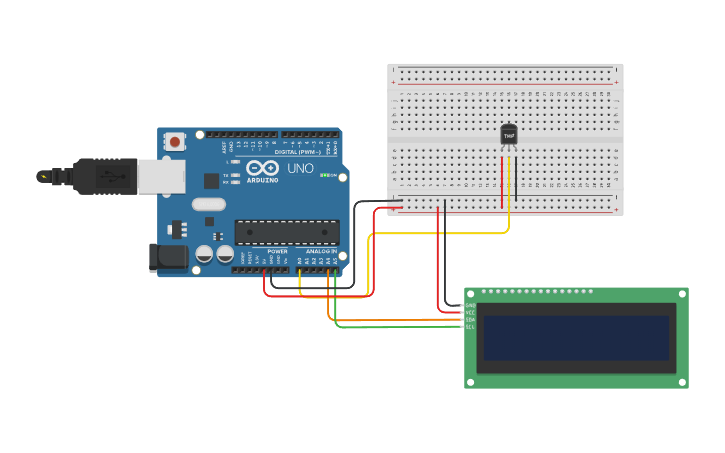 Circuit design Sensor de temperatura y Pantalla LCD I2C - Tinkercad