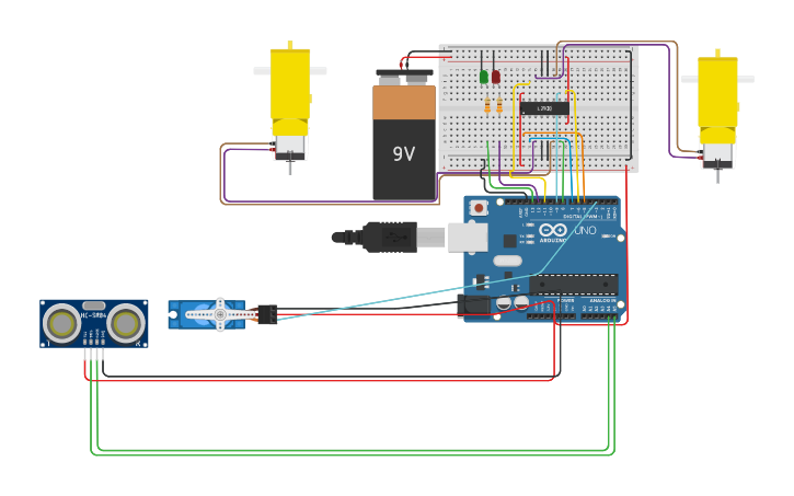 Circuit design Ex6 (Autonomous obstacle avoidance robot) - Tinkercad