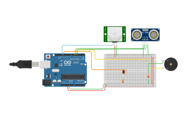 Circuit design Flood detection system using arduino - Tinkercad