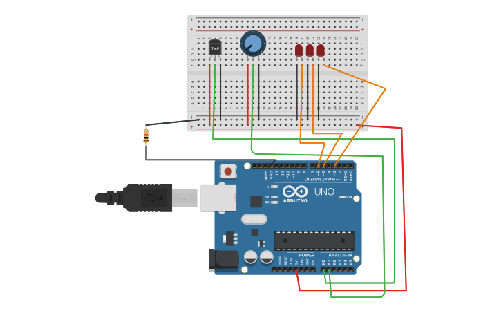 Circuit design Practical-2 Temp. Sensor - Tinkercad