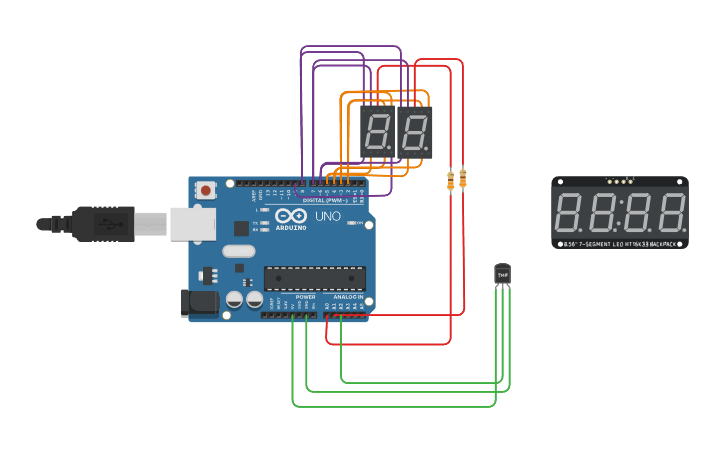Circuit design lab 5_c(display temp. on 7 segment clock display) - Tinkercad