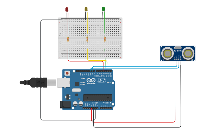 Circuit design Exp 3.2: Distance detect w/out LCD - Tinkercad