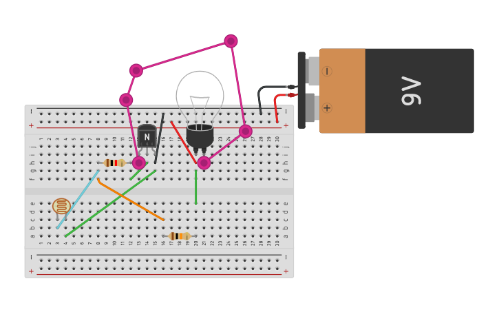 Circuit design circuito con LDR y transistor - Tinkercad
