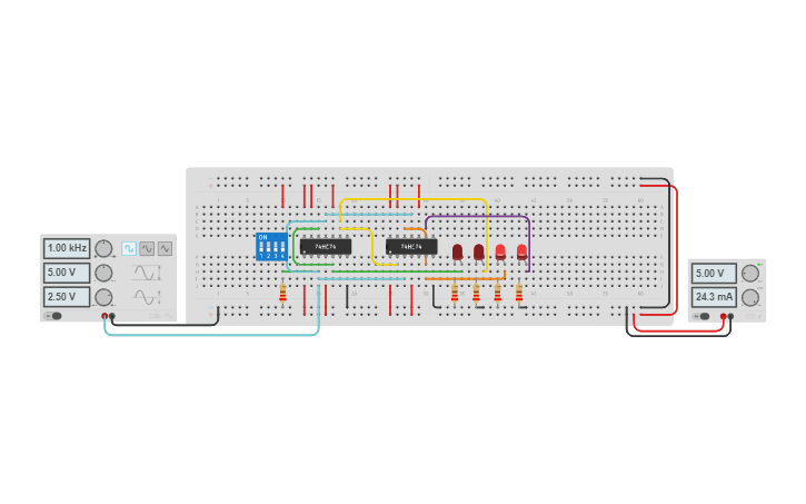 Circuit design Serial in Parallel Out - Tinkercad