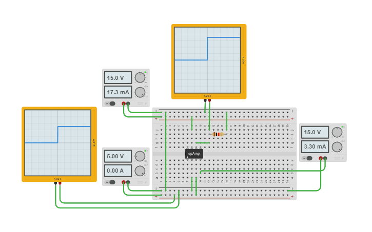 Circuit design Rangkaian Open Loop Non-Inverting Op-Amp - Tinkercad