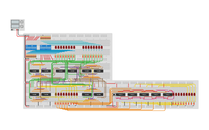 Circuit design 8 bit adder with register - Tinkercad