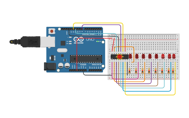 Circuit Design Arduino 8 Bit Binary Led Counter Tinkercad