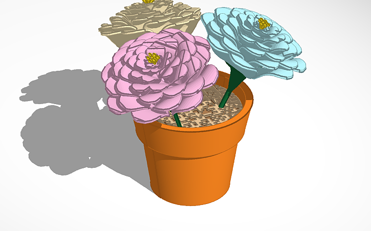 3D design Wavey Heart Flowers with Flower Pot - Tinkercad
