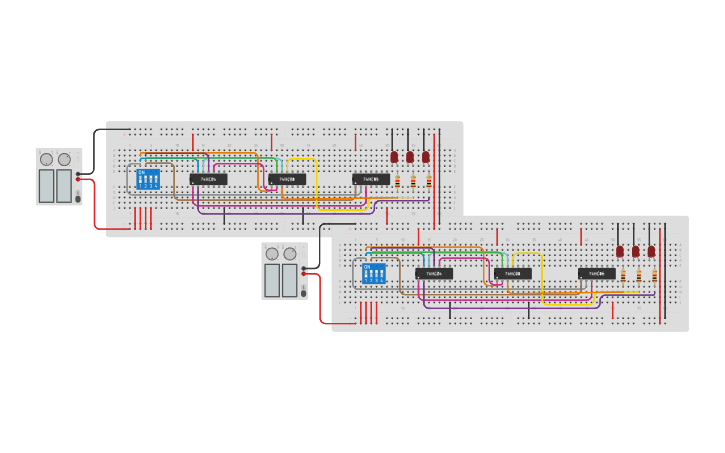Circuit design 2-bit Magnitude Comparator - Tinkercad