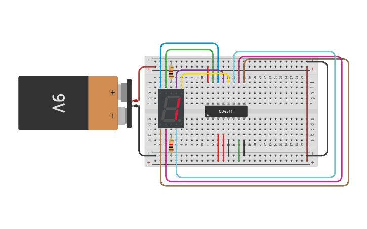 Circuit design 7 Segment Display and Decoder - Tinkercad