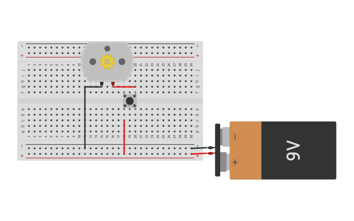Circuit design push button DC motor - Tinkercad