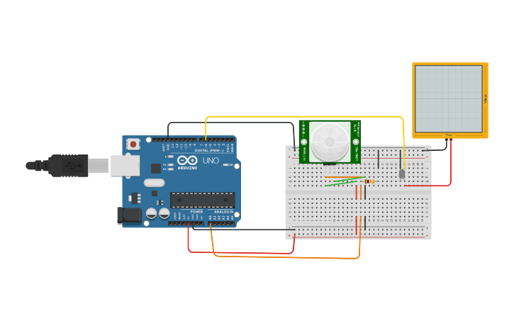 Circuit design motion detector using arduino and PIR sensor - Tinkercad