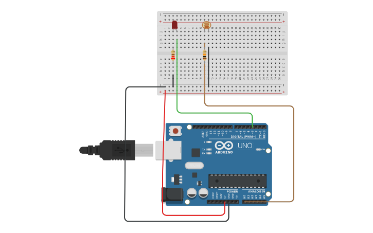 Circuit design Control a led light using Photoresistor sensor - Tinkercad