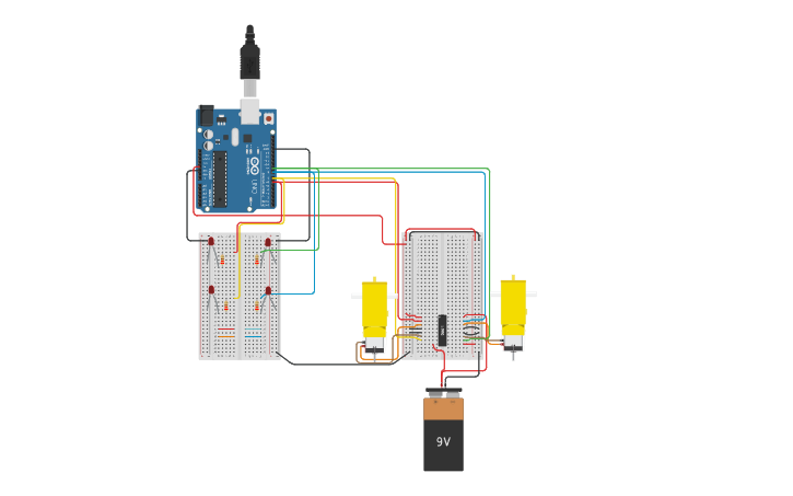 Circuit design Motion Motor simulation with LEDS - Tinkercad