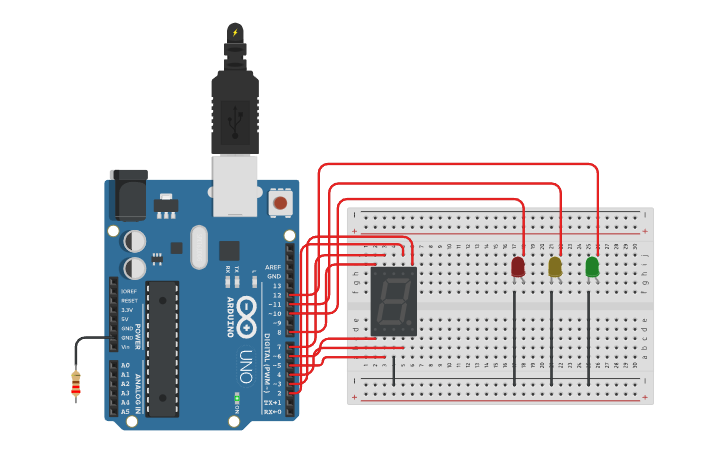 Circuit design Traffic Light with Timer - Tinkercad