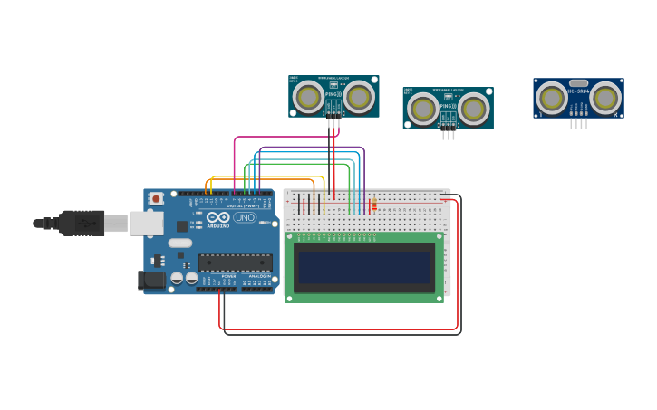 Circuit design ultrasonic sensor with lcd - Tinkercad