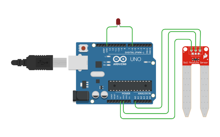 Circuit design Soil Moisture Sensor - Tinkercad