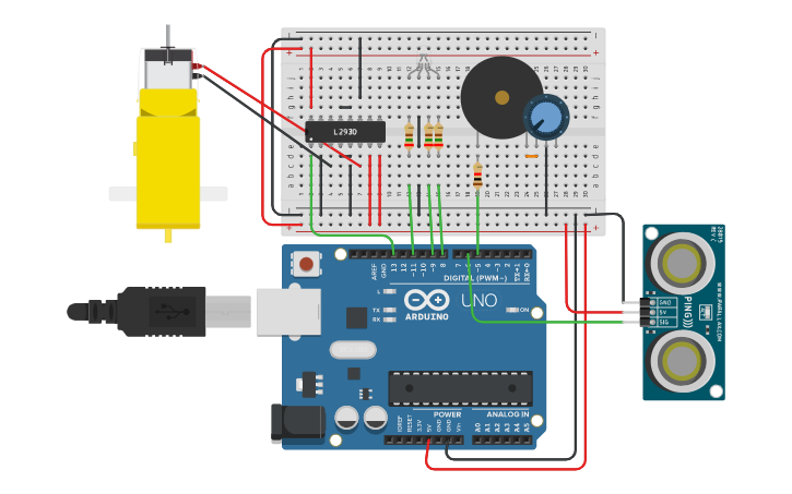 Circuit Design Automatic Braking System And Distance Sensor Tinkercad