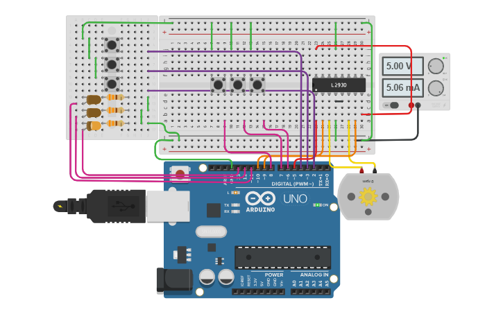 Circuit design Elevador com sistema de Maq. de estados - Tinkercad