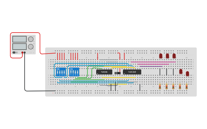 Circuit design 4 BIT BINARY ADDER/SUBSTRACTOR - Tinkercad
