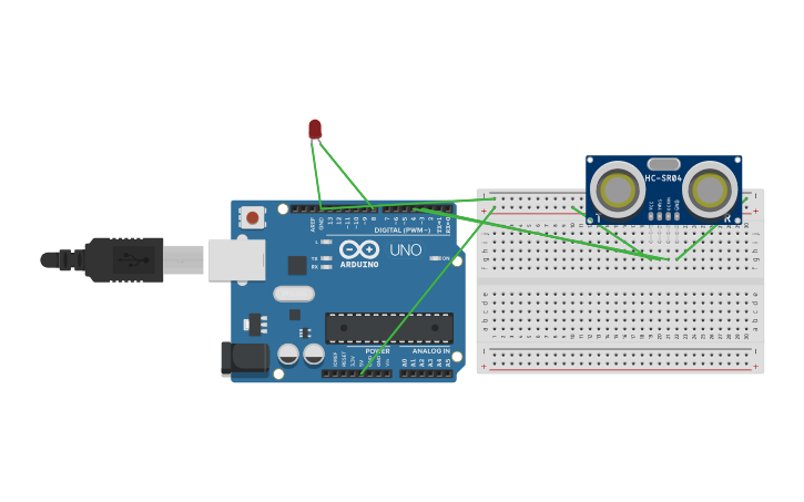 Circuit design Ultrasonic sensor - Tinkercad