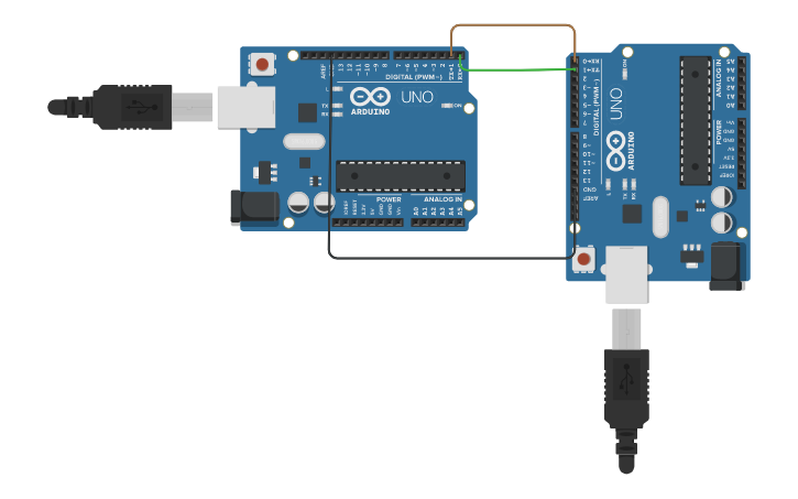 Circuit design Comunicazione tra 2 arduino (TX-RX) - Tinkercad