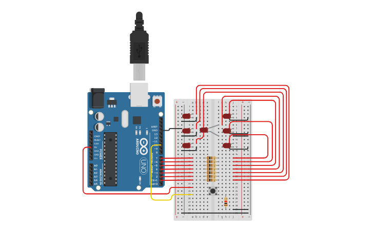 Circuit design Arduino Dice - Tinkercad