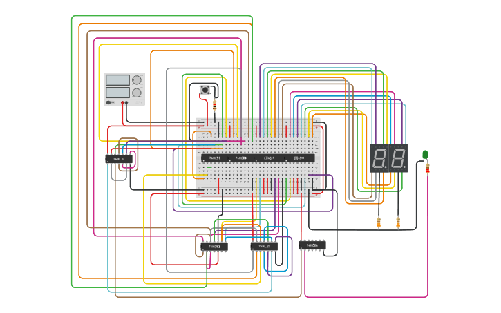Circuit design Binary counter number 1-12 use 7segment 2 digit - Tinkercad