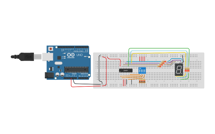 Circuit design TAREA 4 DECODIFICADOR BCD A 7 SEGMENTOS DdCU2 - Tinkercad