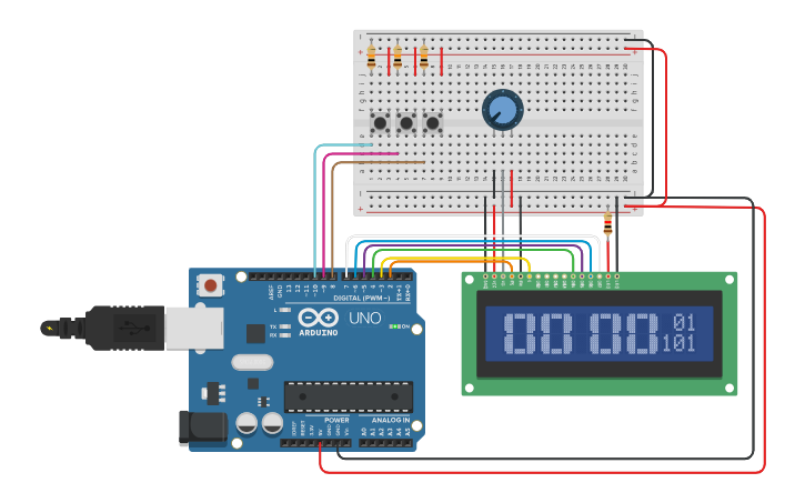 Circuit design Arduino Clock with Date - Tinkercad