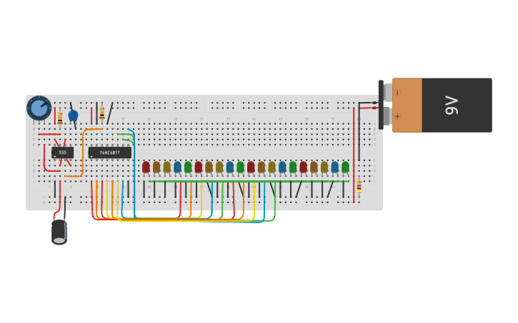 Circuit design 4017 IC Running lights - Tinkercad
