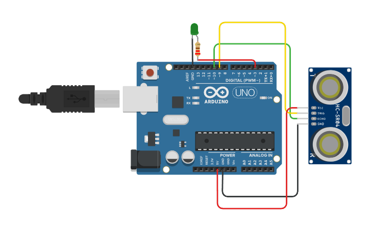 Circuit design Ultrasonic Sensor - Tinkercad