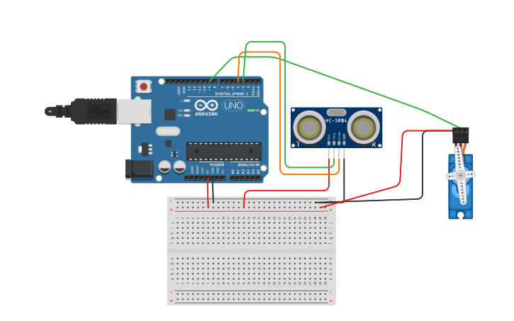 Circuit Design Ultrasonic Servo Tinkercad