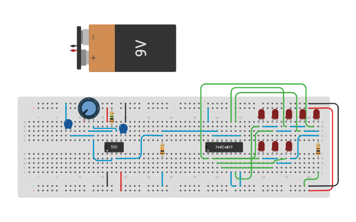 Circuit design Inseguitore LED 555 4017 - Tinkercad