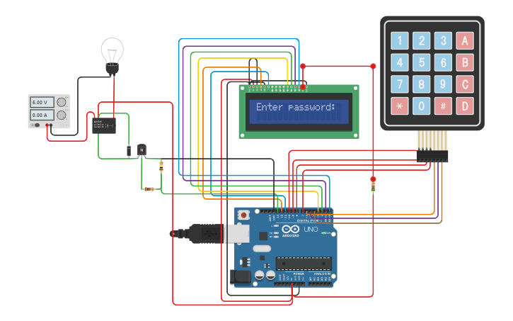Circuit design 211: PASSWORD OPERATED CIRCUIT BREAKER - Tinkercad