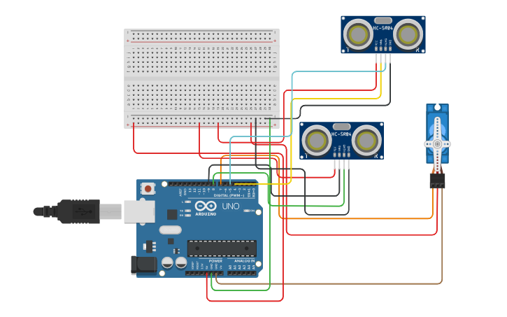 Circuit design Automatic dustbin - Tinkercad