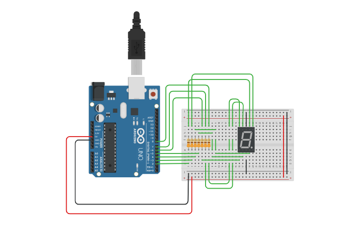 Circuit design MALINAO - 7 SEGMENT DISPLAY (USING LOOPS) - Tinkercad