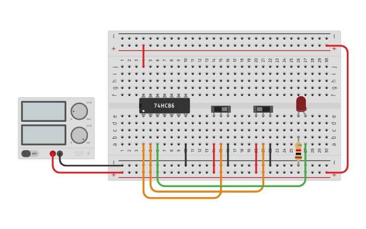 Circuit design Two-way switch using XOR gate - Tinkercad