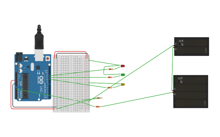 Circuit design battery voltage indicator using arduino uno - Tinkercad