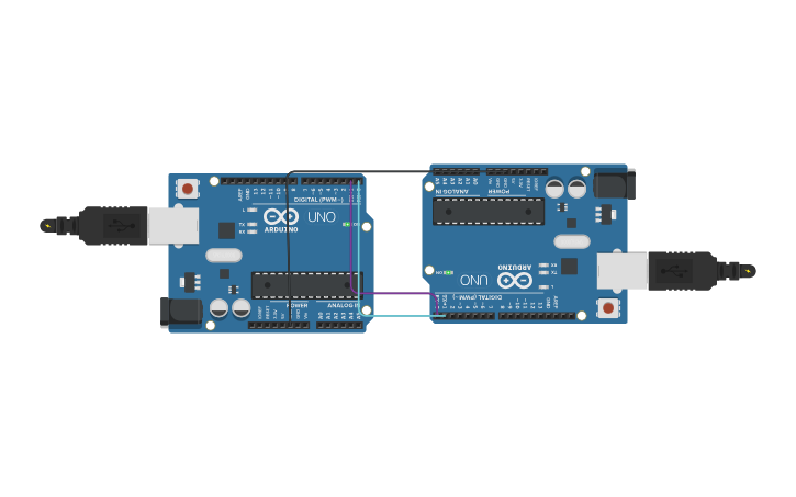Circuit design Comunicación UART entre dos arduinos - Tinkercad
