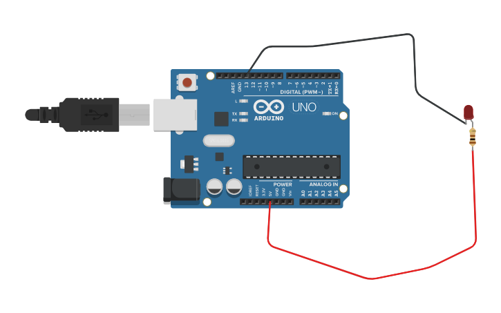 Circuit design Led piscando a meio segundo Arduino Uno R3 - Tinkercad