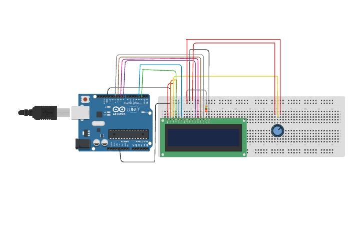 Circuit design LCD (16 PIN [3 GND]) WRITING - Tinkercad
