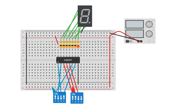Circuit design CD4511: Circuito decodificador para Display de 7 Segmentos - Tinkercad